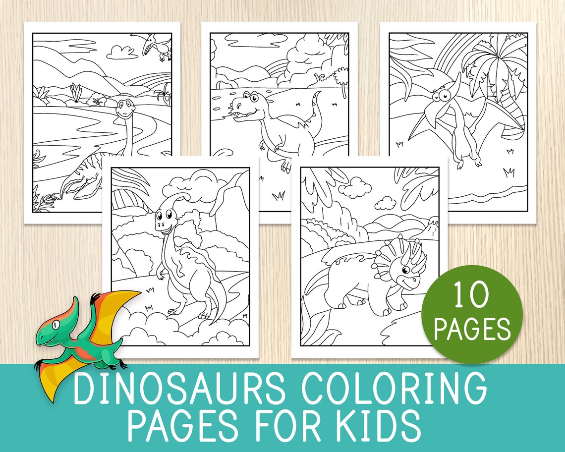 Dinosaurs Coloring Pages - 10 Sheets for Kids - Dinosaur Birthday Party ...