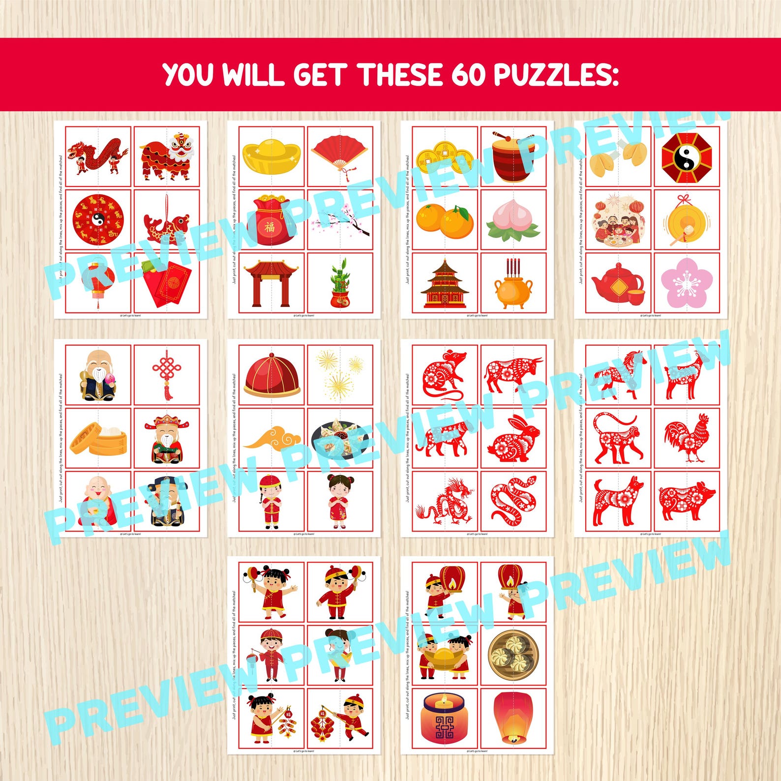 Chinese New Year Matching Activity - Lunar New Year Game - Puzzles for ...