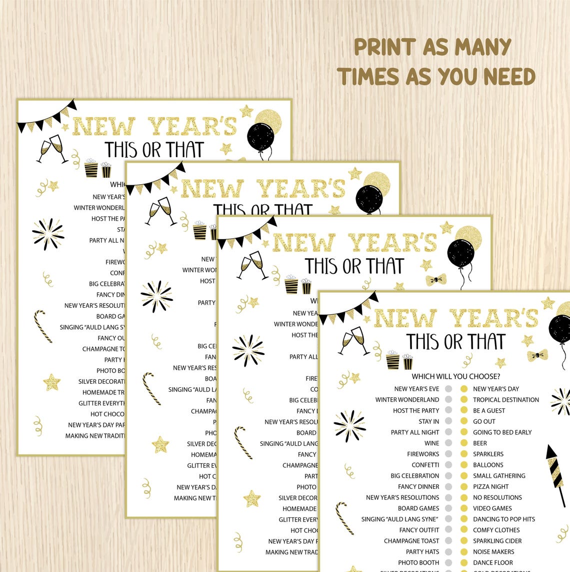 New Years This or That Game - Printable New Years Eve Game - New Years ...