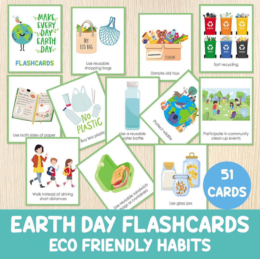 Earth Day Flashcards, Eco Friendly Habits, Preschool, Kindergarten ...