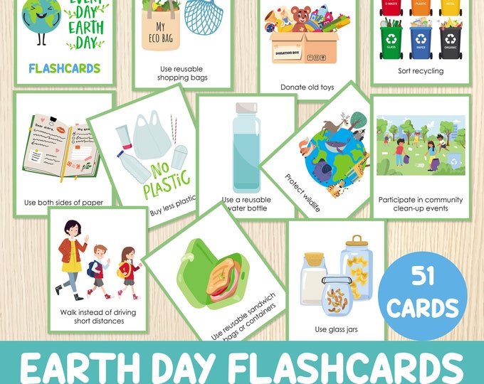 Earth Day Flashcards, Eco Friendly Habits, Preschool, Kindergarten ...