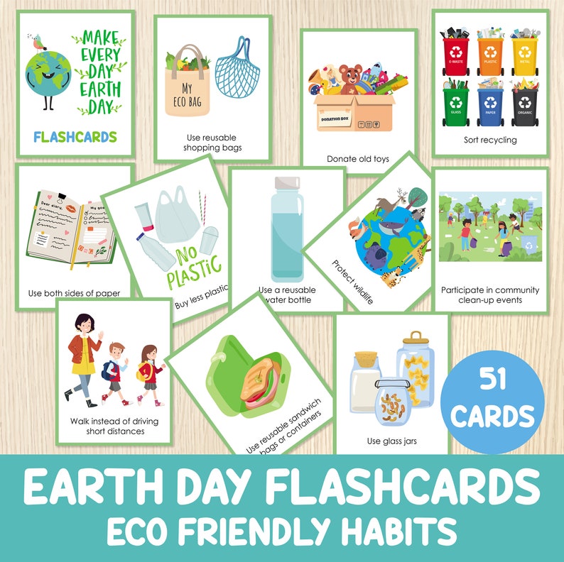 Earth Day Flashcards, Eco Friendly Habits, Preschool, Kindergarten ...