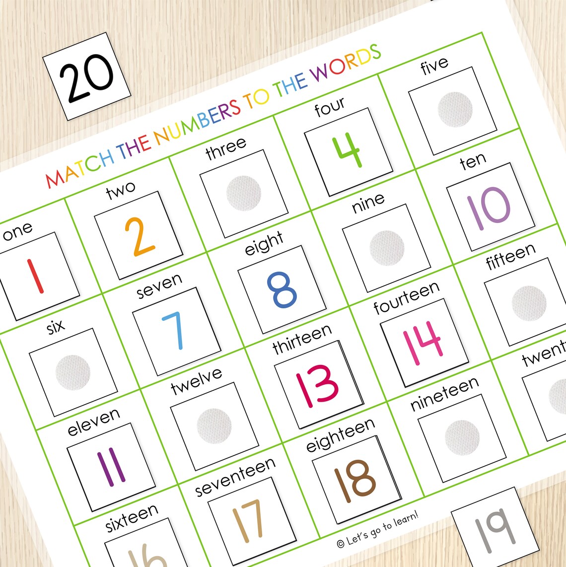 Number Matching Game, Numbers 1-20, Numbers Worksheet, Math Centers ...