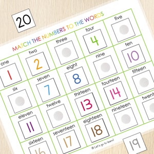 Number Matching Game, Numbers 1-20, Numbers Worksheet, Math Centers ...