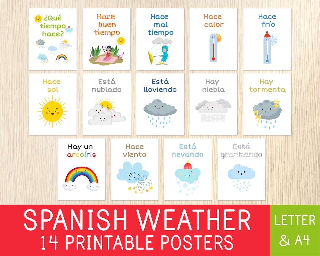 Weather Spanish Vocabulary Posters, 14 Printable Charts, Home ...