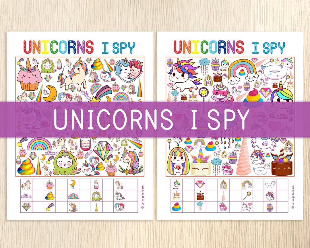 Unicorns I Spy, Seek and Find, Look and Find, 2 Printable Games, Party ...