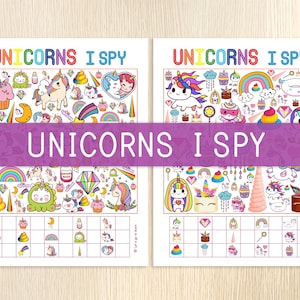 Unicorns I Spy, Seek and Find, Look and Find, 2 Printable Games, Party ...