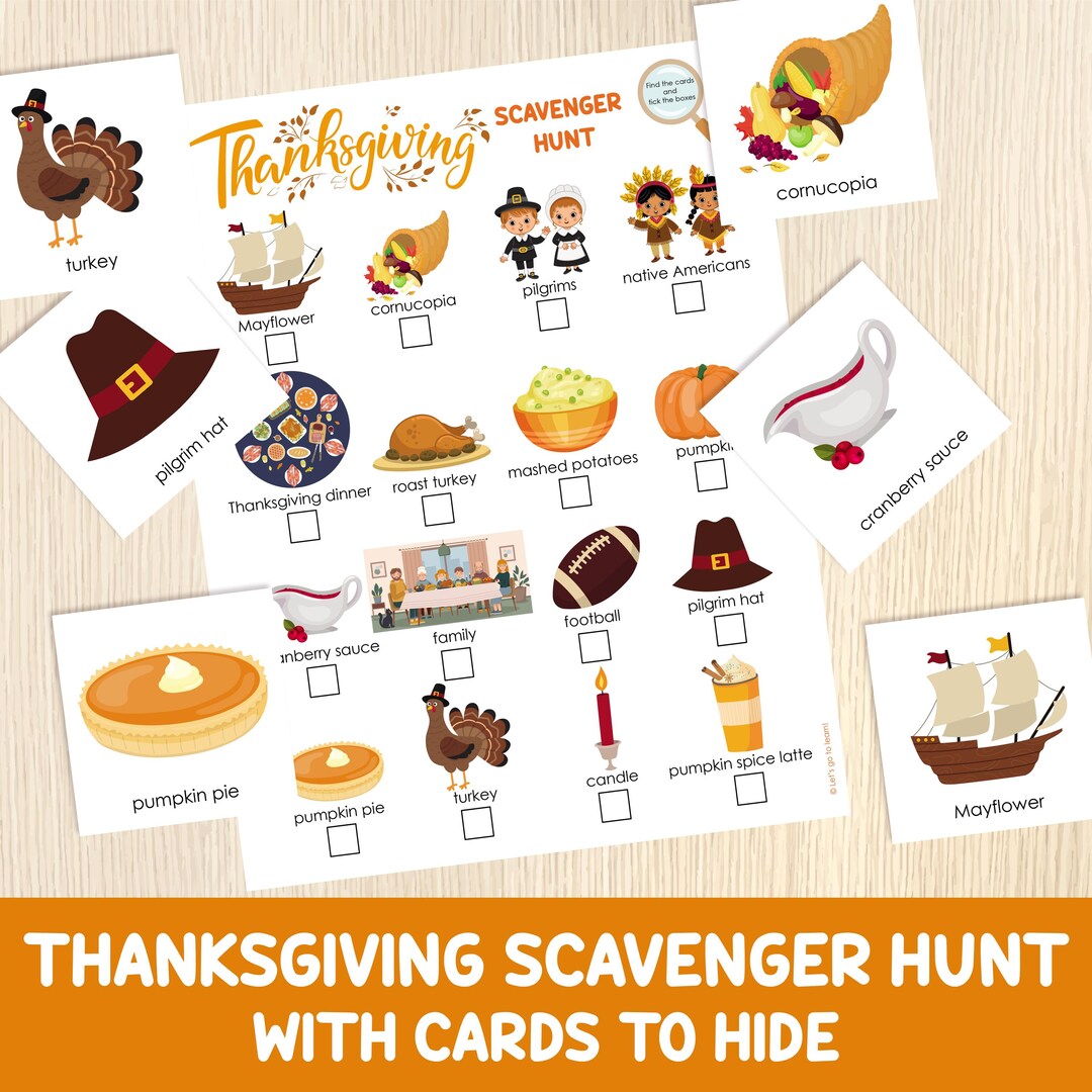 Thanksgiving Scavenger Hunt With Cards to Hide, Indoor Outdoor Treasure ...