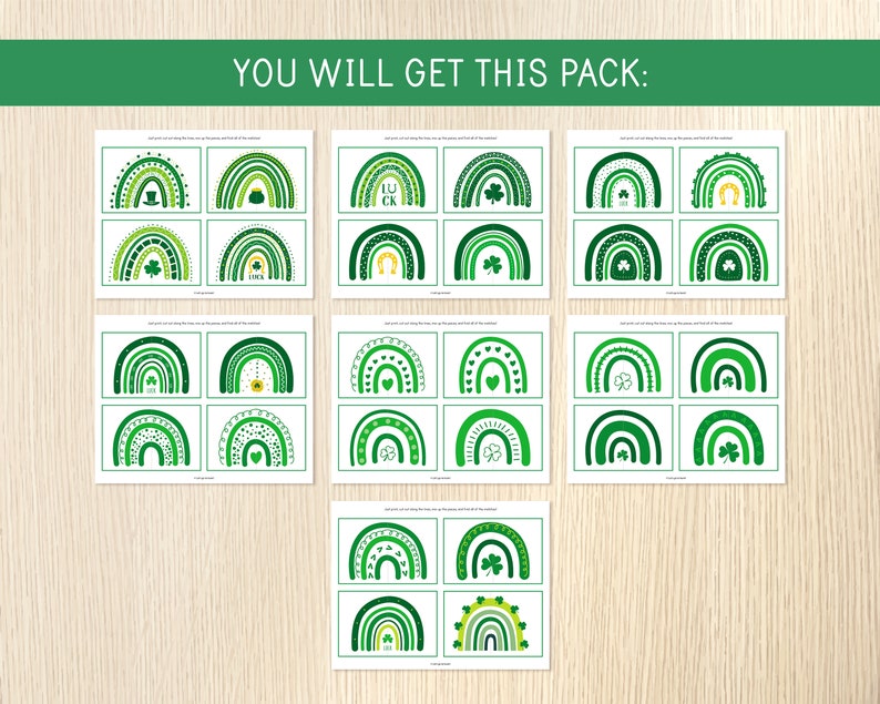 St. Patrick's Day Game, Rainbow Matching Activity, 28 Puzzles for ...