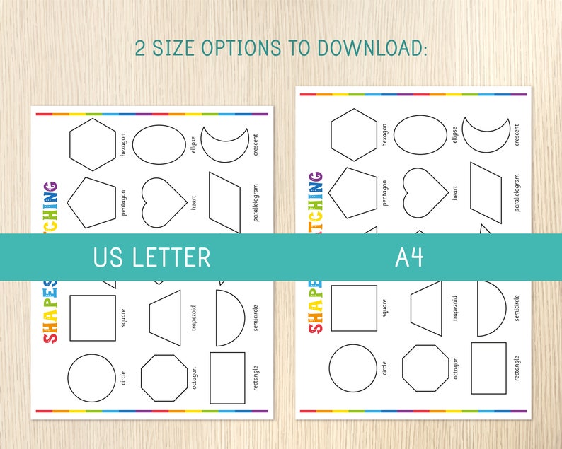 Shapes Matching Activity, Matching Game for Kids, Math Worksheet ...