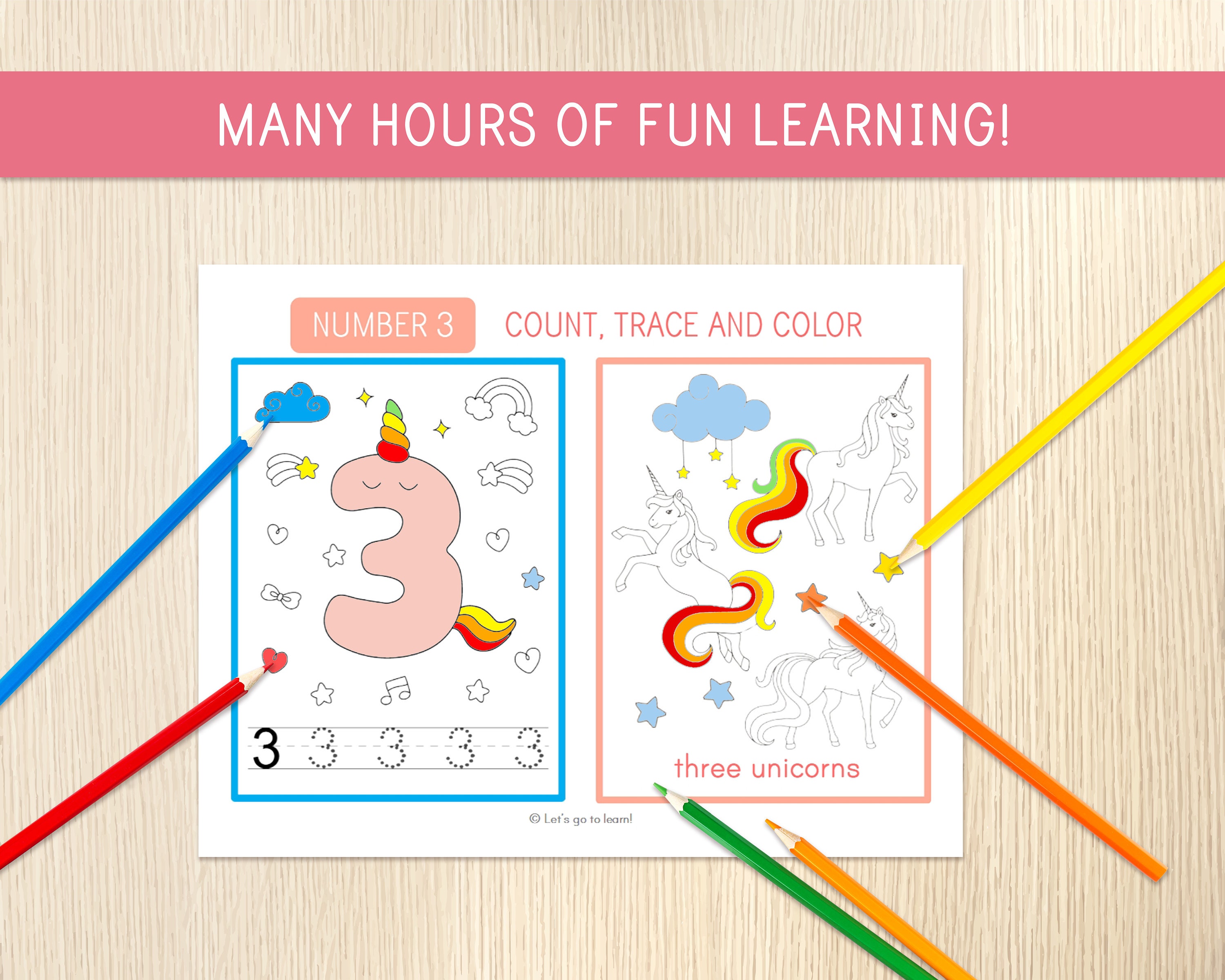 Numbers Worksheets - Unicorn Themed - Trace & Color - Preschool Math ...