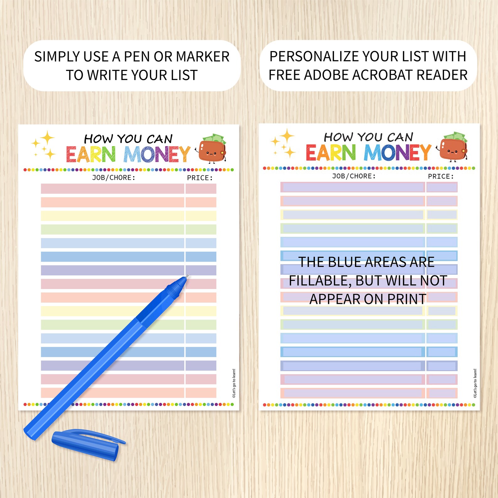 How to Earn Money Chore Chart, Editable Allowance Chore Chart for Kids ...