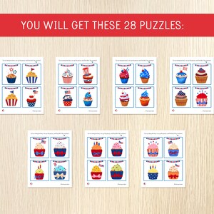 4th of July Game, Matching Activity for Kids, Cupcakes Puzzles, USA ...