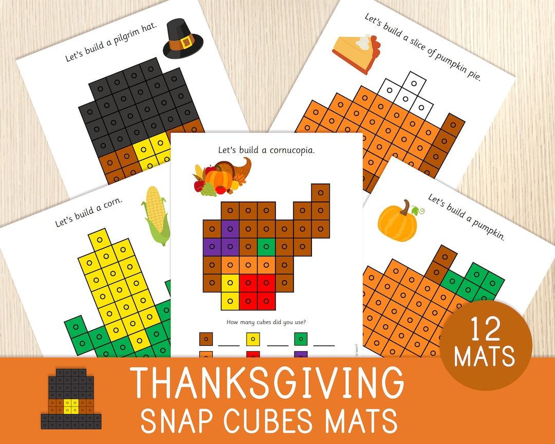 Thanksgiving Snap Cubes Mats, Connecting Cubes Task Cards, Preschool ...
