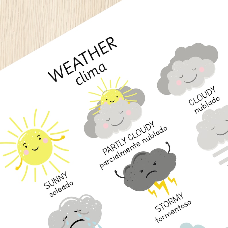 Weather Poster in English & Spanish - Bilingual Chart - Classroom and ...