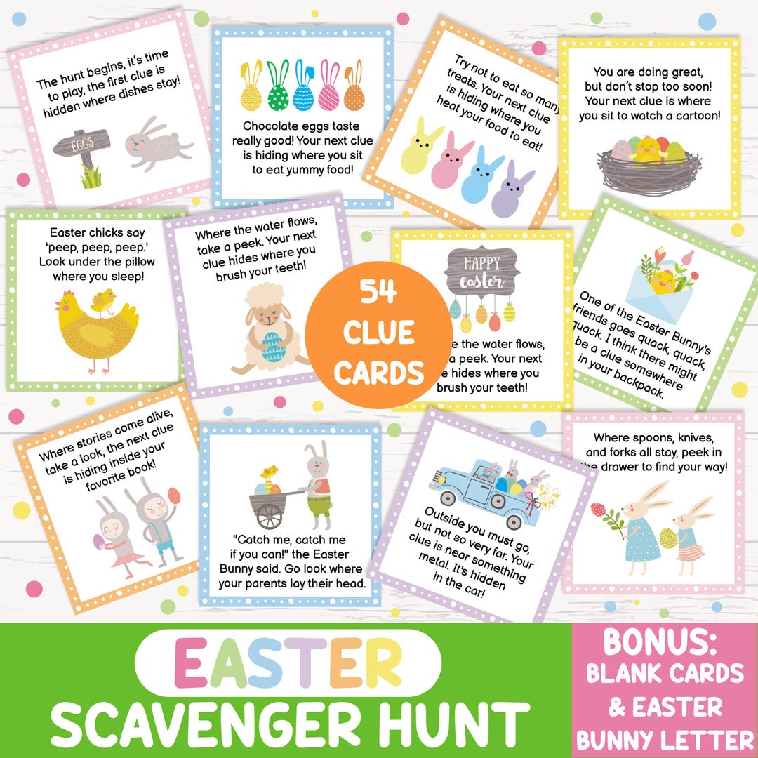 Easter Egg Hunt Clue Cards | Printable Easter Egg Hunt Clues | Easter ...