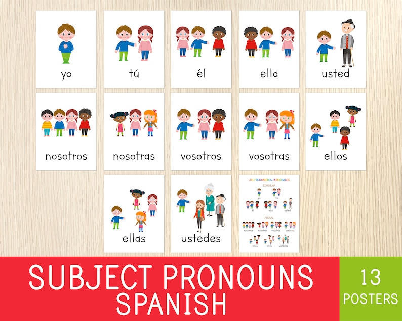 Pósteres de pronombres en español, 13 gráficos imprimibles, decoración ...