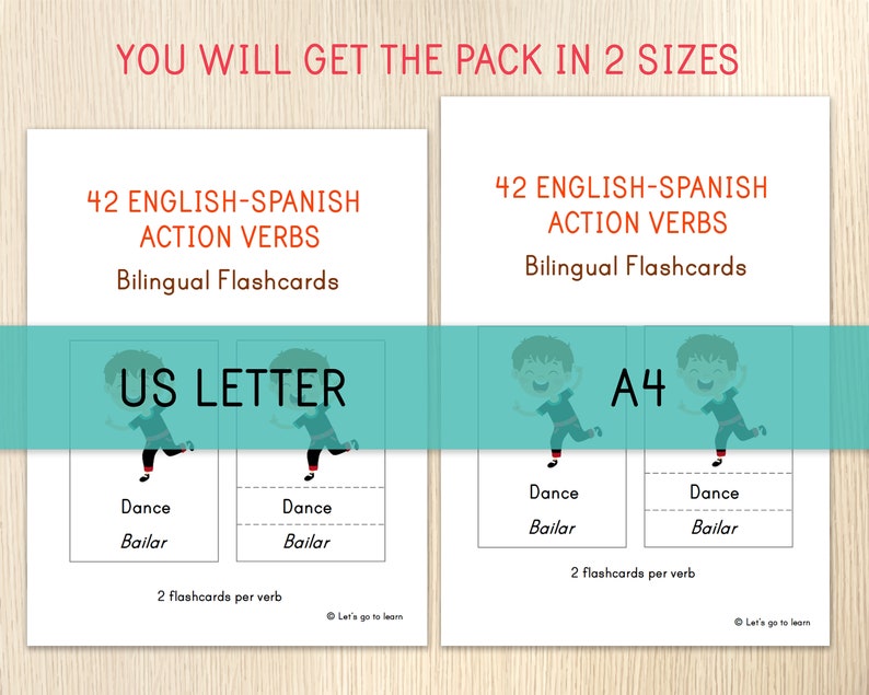English-spanish Action Verbs 42 Verbs 84 Bilingual - Etsy