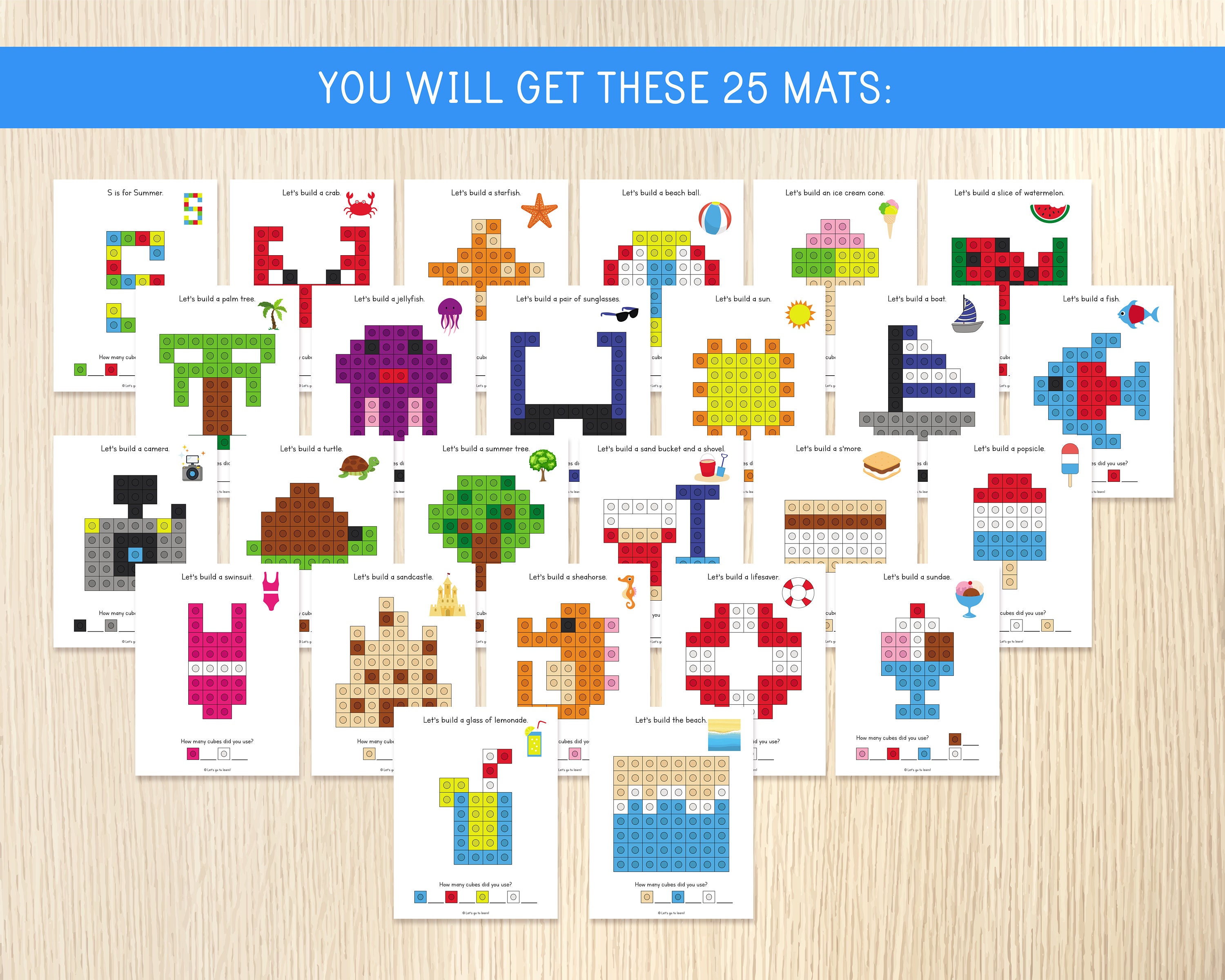 Summer Snap Cubes Mats, Connecting Cubes Task Cards, Preschool ...