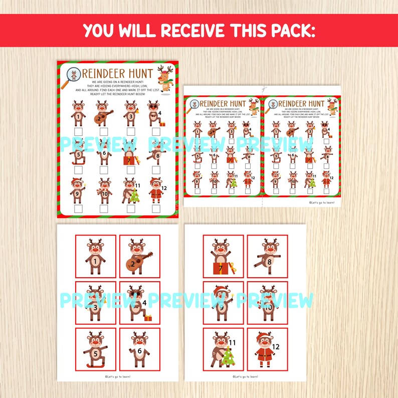 Christmas Scavenger Hunt With Cards - Reindeer Hunt - Kids Holiday Game ...