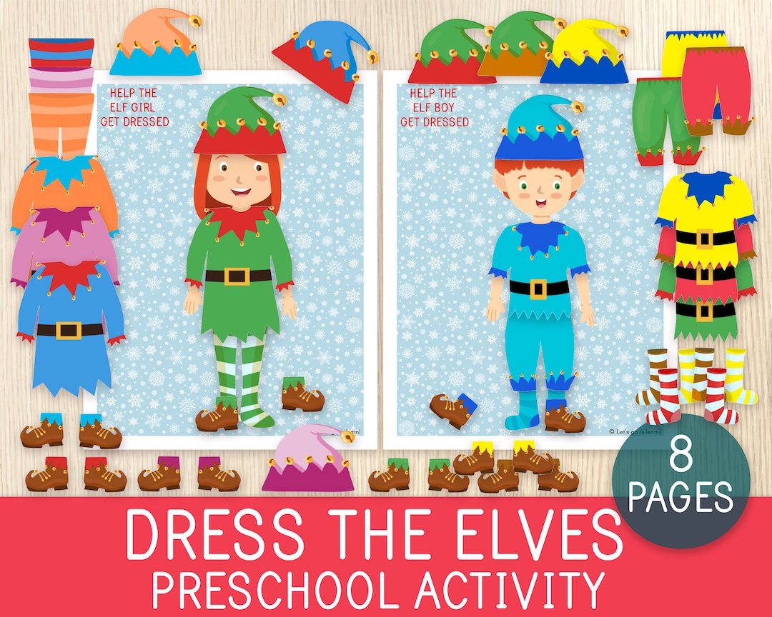 Christmas Game, Dress the Elves, Preschool Activity, Elf Boy & Girl ...