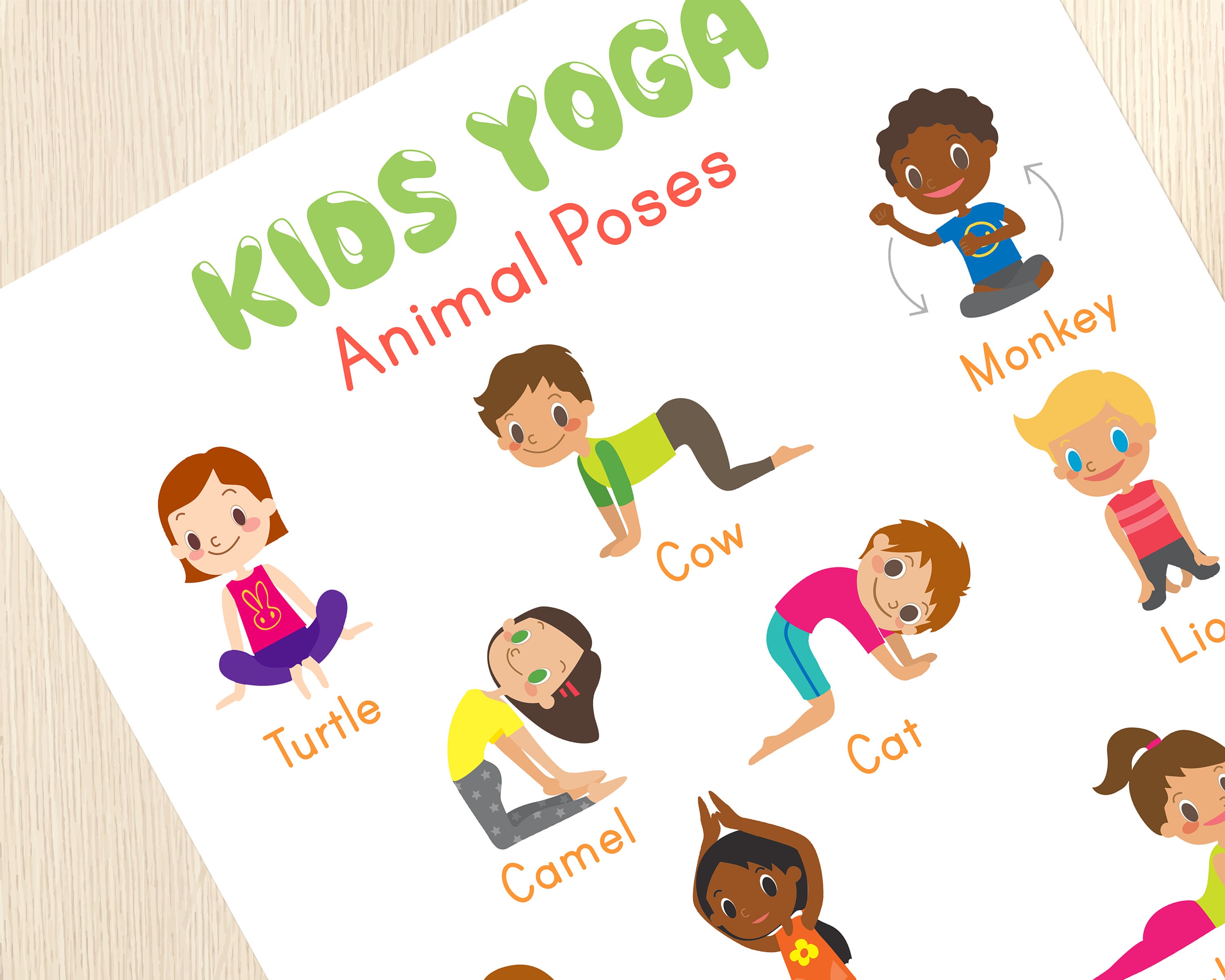Kids Yoga Poster Animal Poses Asana Young Yogis Home Decor | Etsy