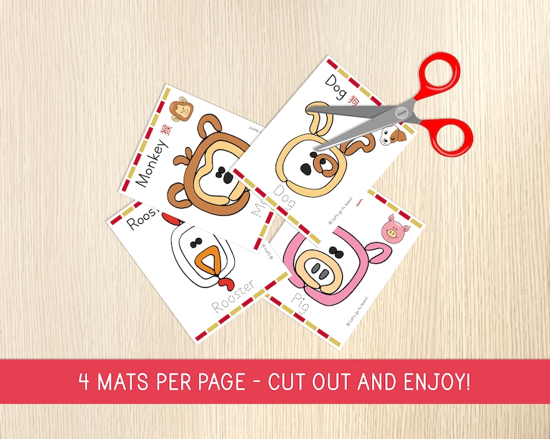 Chinese Zodiac Animals Playdough Mats 12 Visual Cards Lunar - Etsy