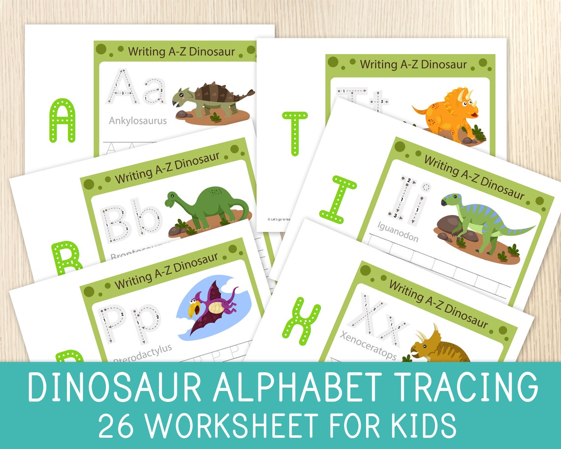 Alphabet Tracing Worksheets Dinosaurs Tracing Letters | Etsy