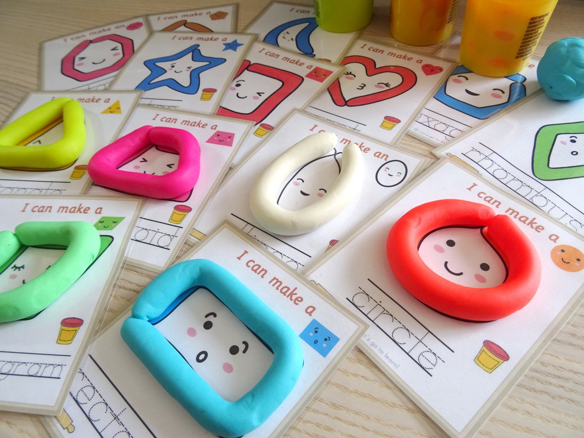 Shapes Play Dough Mats 14 Visual Cards Play Doh Toddler | Etsy