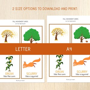 Fall Movement Cards, Autumn Game, 24 Flashcards, Gross Motor Skills ...