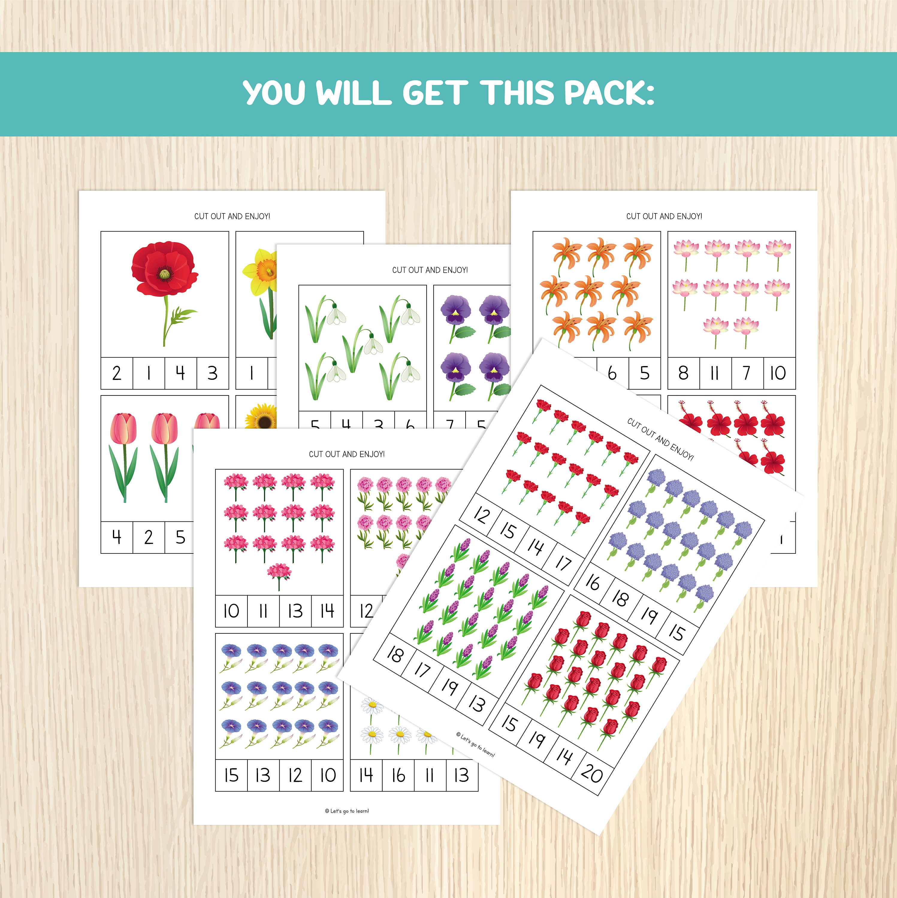 Flower Count & Clip Cards, Numbers 1 to 20, Counting Activity, Spring ...