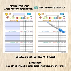Kids Daily Checklist EDITABLE, Routine Chart, Responsibility Chart ...