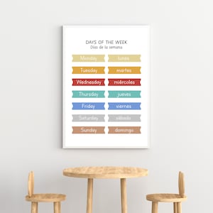 Days of the Week Poster in English & Spanish, Bilingual Poster ...