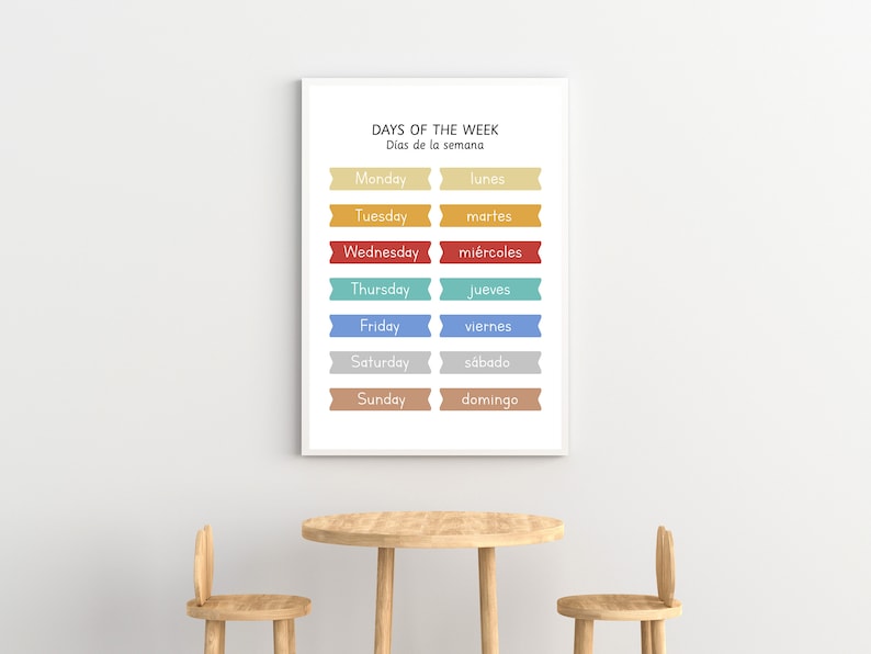 Days of the Week Poster in English & Spanish Bilingual - Etsy