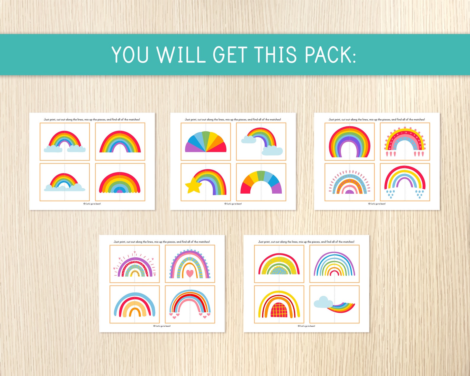 Rainbow Matching Games, 20 Puzzles for Toddlers, Preschool Activity ...