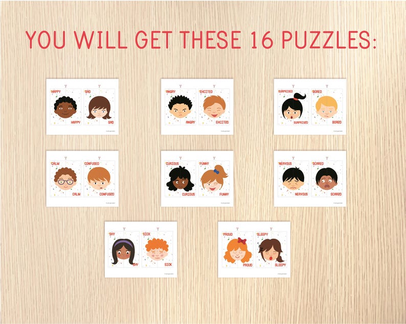 Emotion Puzzles, Matching Games, Feelings, Toddlers, Preschool Activity ...