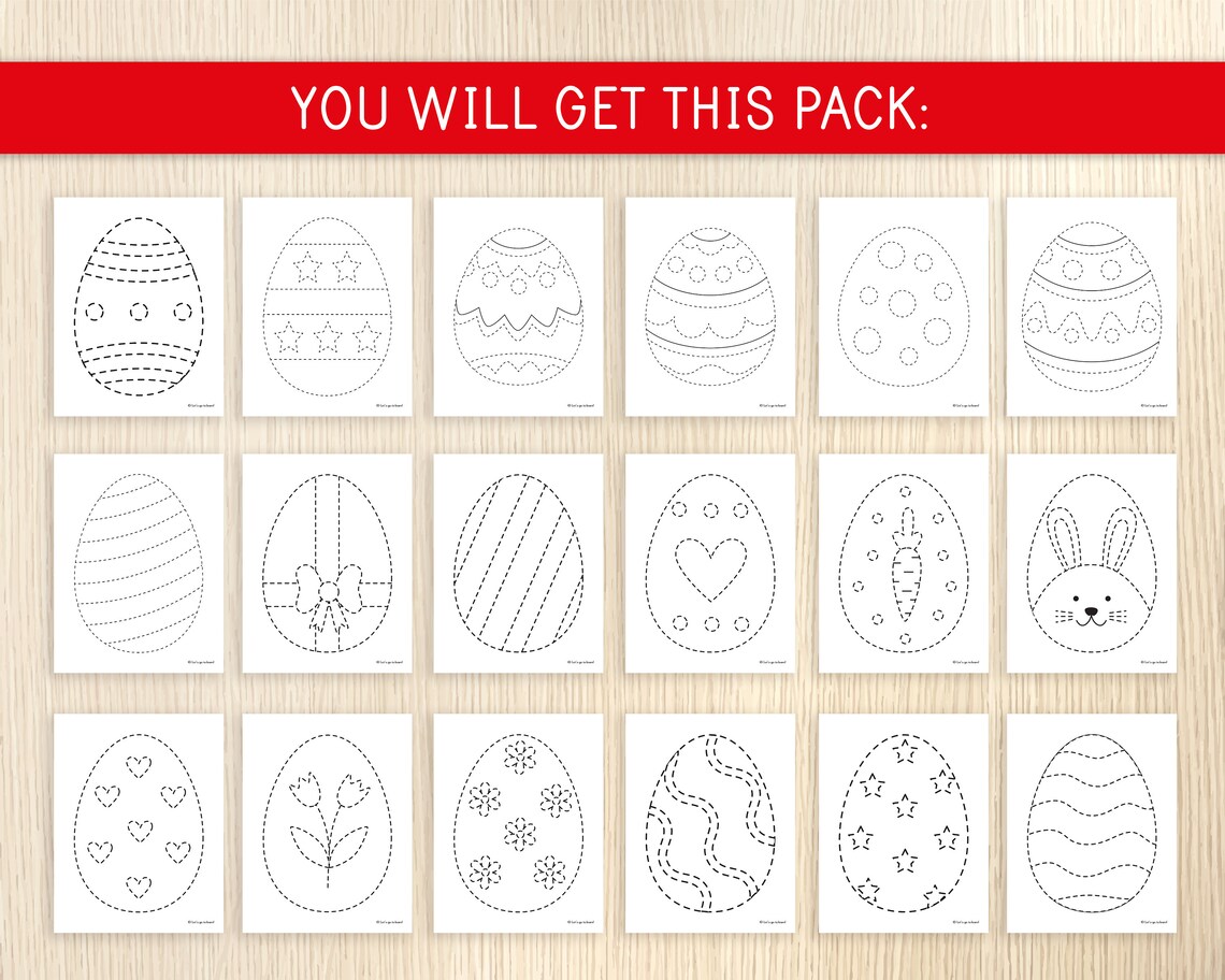 Easter Eggs Trace & Color Worksheets, 18 Coloring Pages, Easter Kids ...