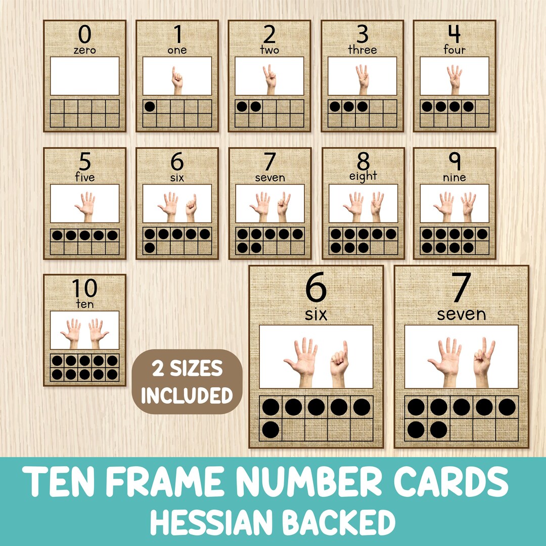 Ten Frame Number Cards, Hessian Cards, Numbers 0 to 10 Flashcards ...