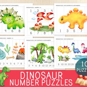Dinosaur Number Puzzles, Sequence Puzzles, Count 1 to 20, Skip Counting ...