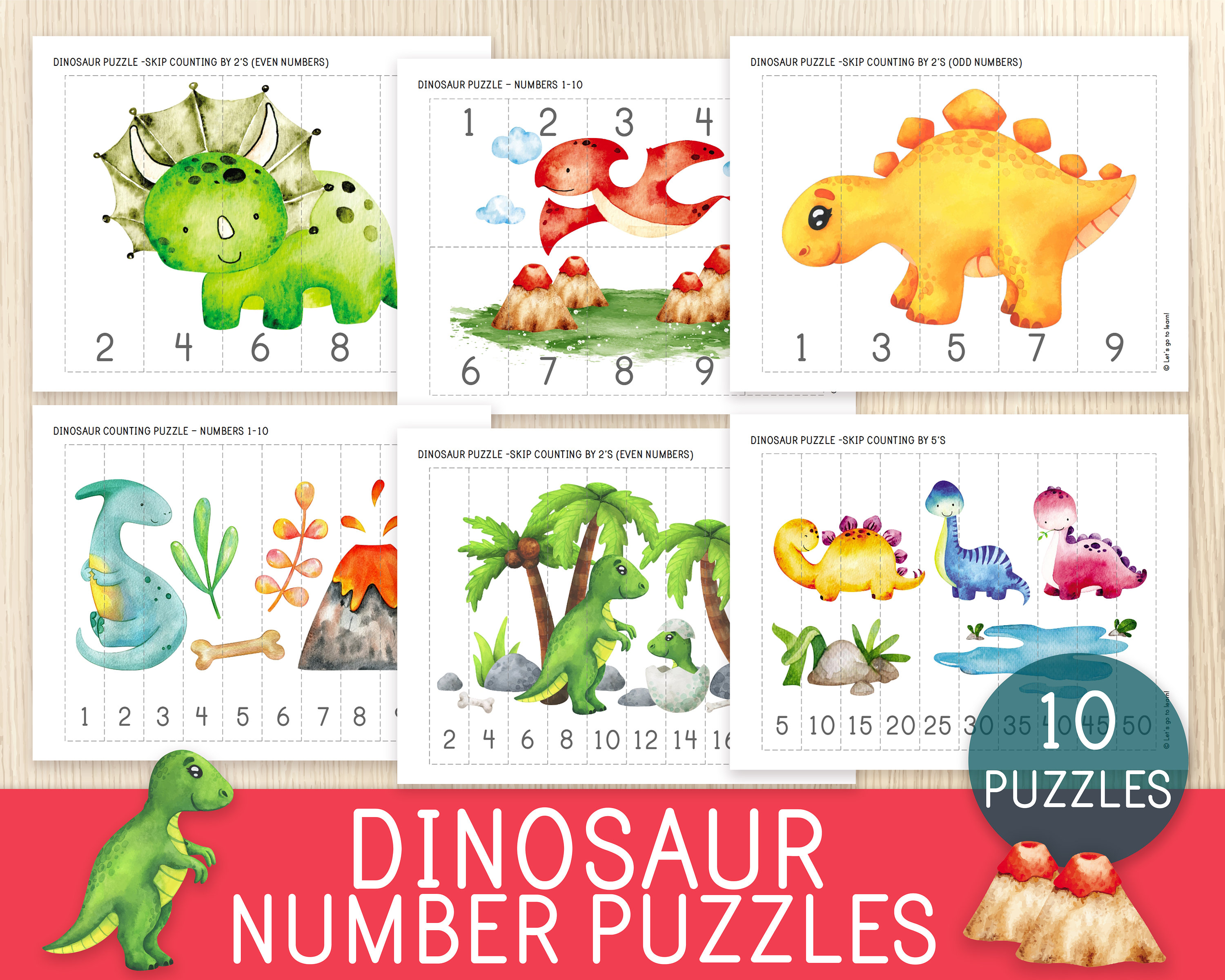 Dinosaur Number Puzzles Sequence Puzzles Count 1 to 20 Skip - Etsy UK