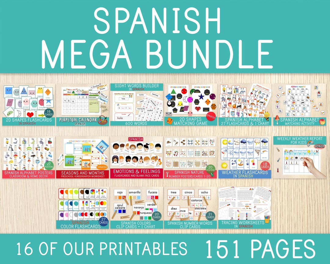 Spanish MEGA BUNDLE Spanish Worksheets Flashcards Calendar - Etsy