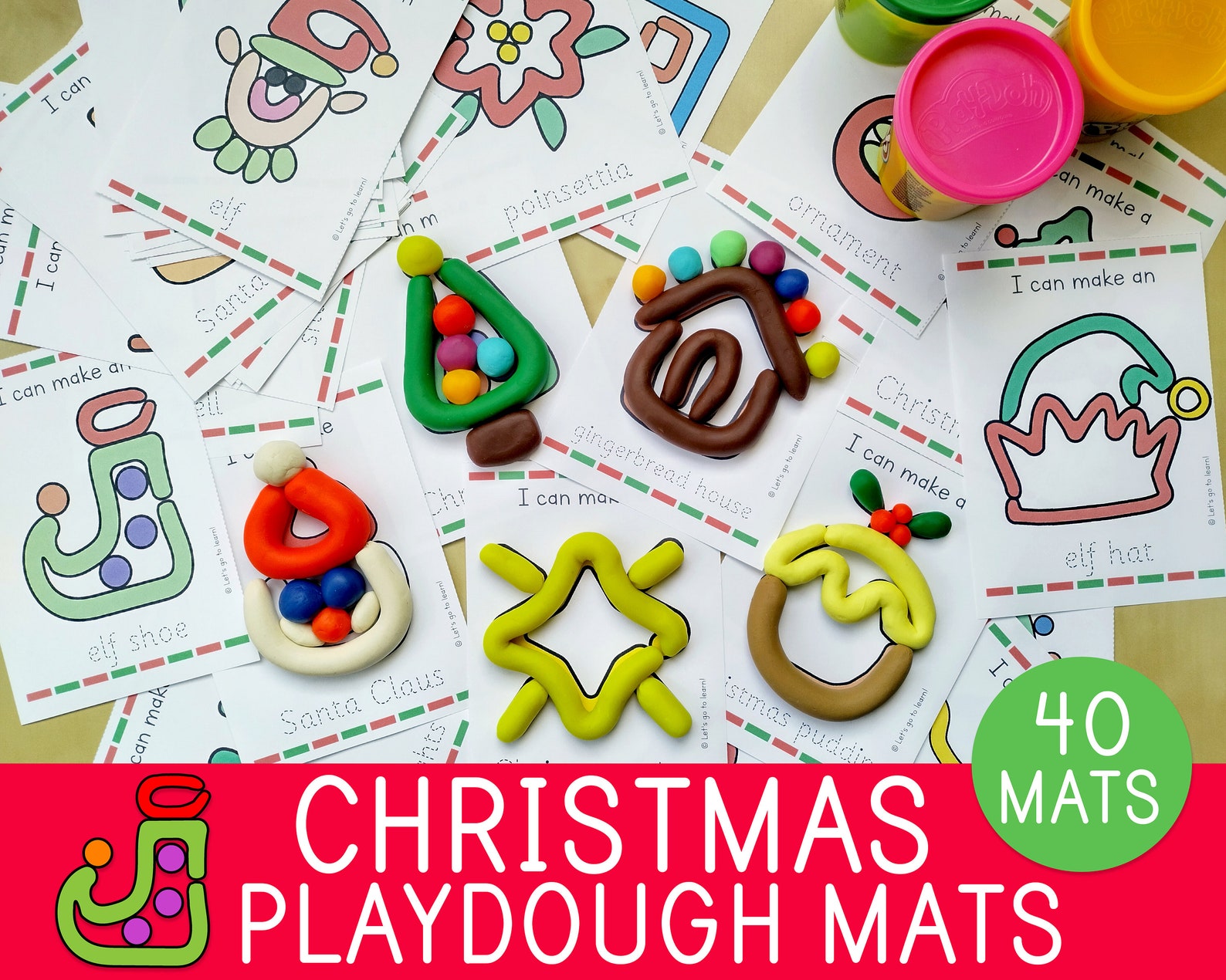 Christmas Playdough Mats, 40 Visual Cards, Play Doh, Toddler Activity ...