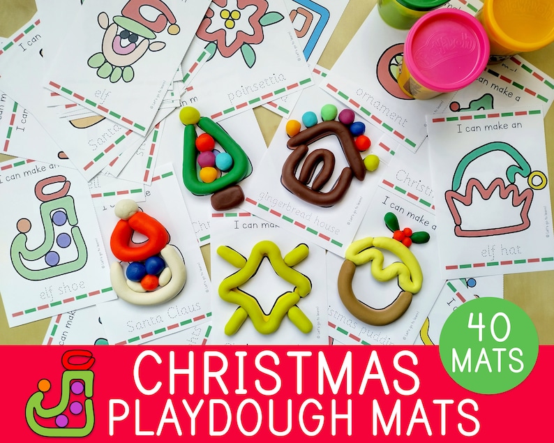 Christmas Playdough Mats, 40 Visual Cards, Play Doh, Toddler Activity ...