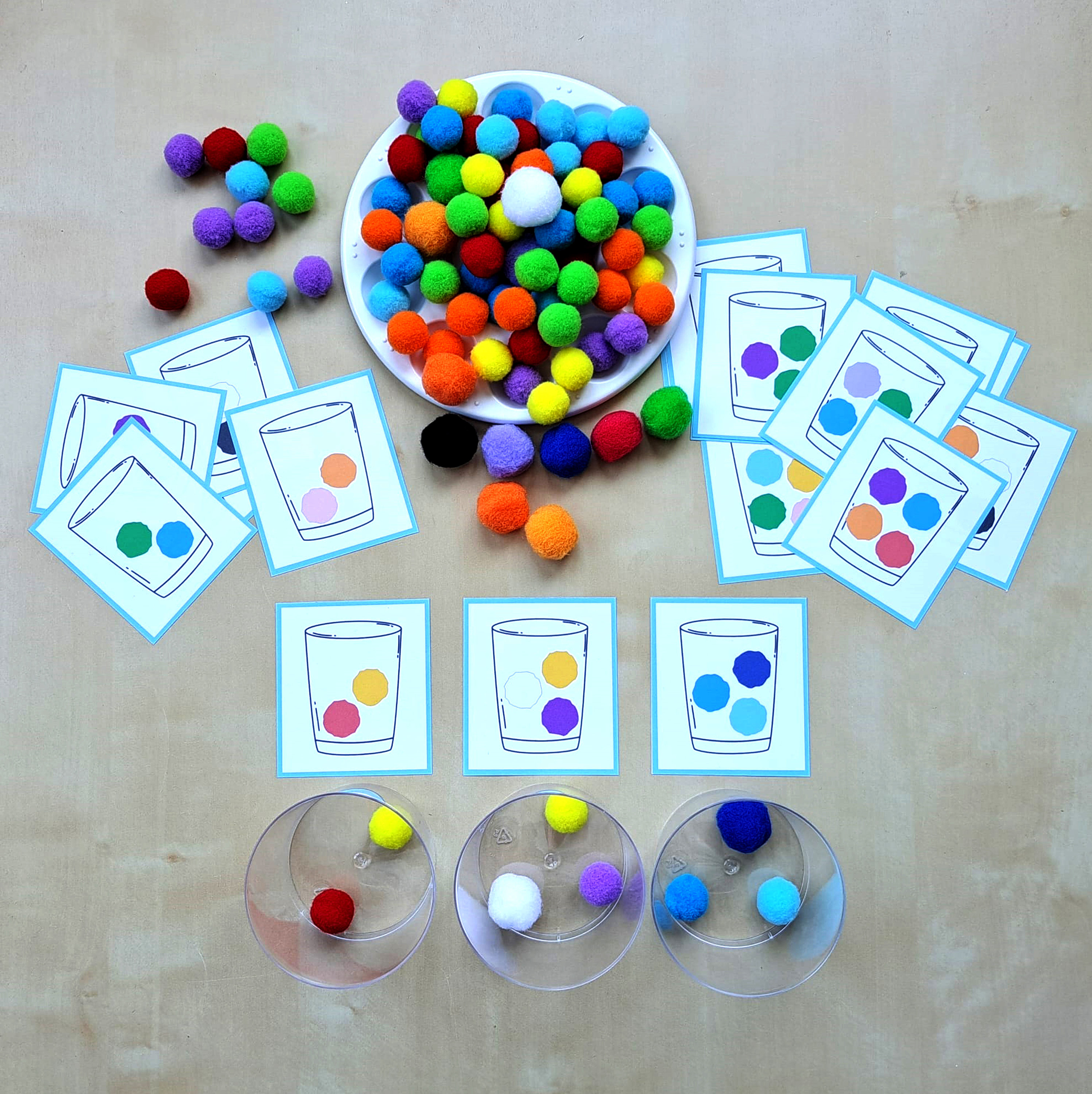 Color Sorting Game With Pom Poms, Color Matching Activity, Toddler ...
