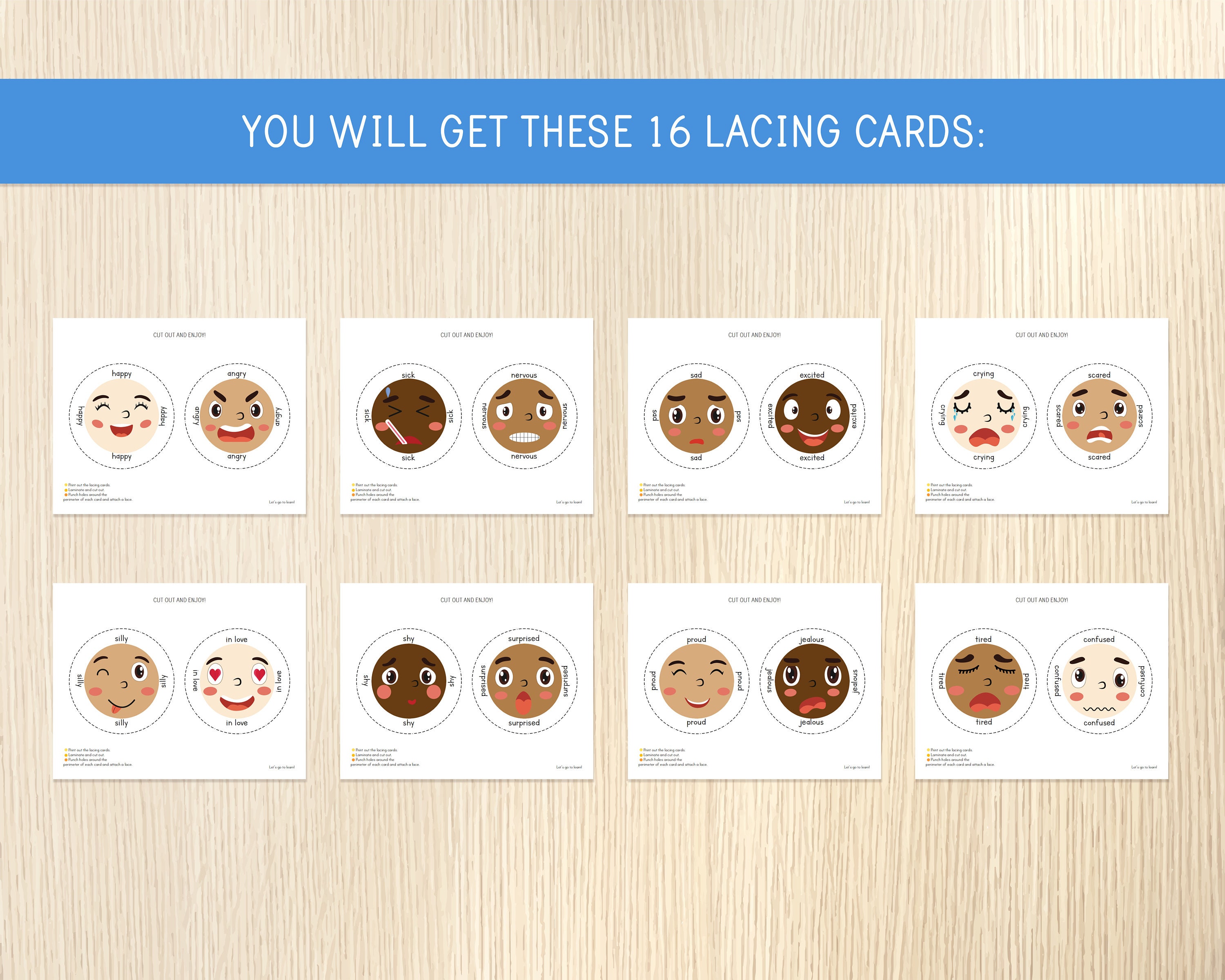 Emotions Lacing Cards Learn the Feelings Fine Motor - Etsy