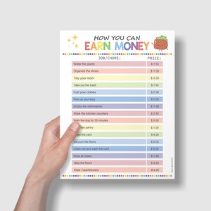 How to Earn Money Chore Chart, Editable Allowance Chore Chart for Kids ...