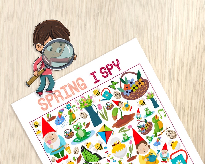 Spring I Spy, 2 Printable Games, Look and Find, Counting Game, Spring ...