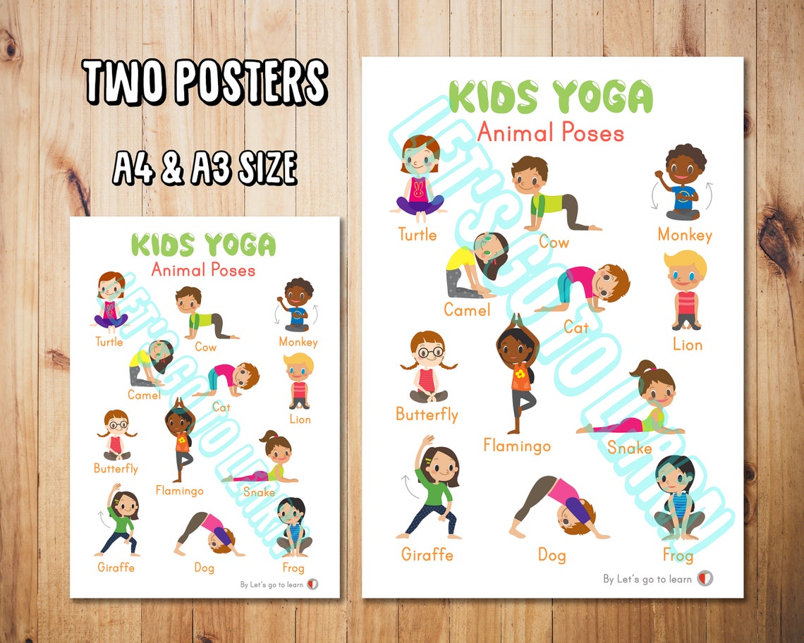 Kids Yoga Poster Animal Poses Asana Young Yogis Home Decor | Etsy