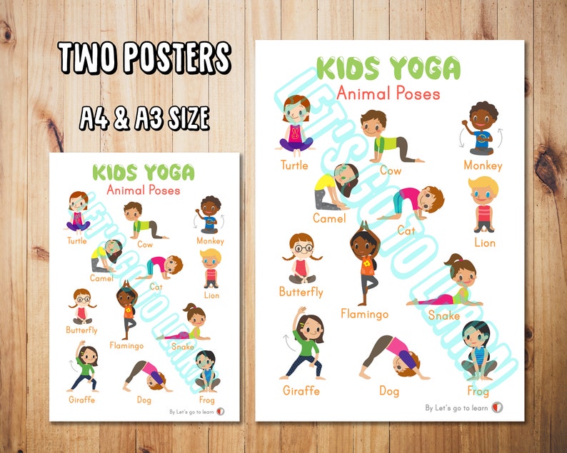 Kids Yoga Poster Animal Poses Asana Young Yogis Home Decor | Etsy