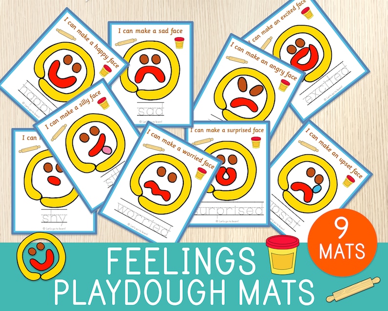 Feelings Playdough Mats Emotions Cards Play Doh Mats Visual - Etsy